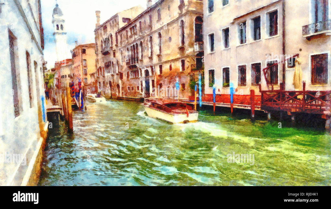 Romantic scenery of Venice, Italy. Computer painting Stock Photo - Alamy