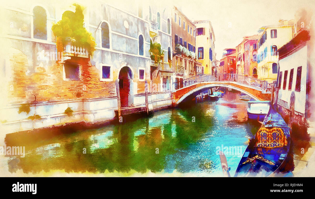 Romantic scenery of Venice, Italy. Computer painting Stock Photo - Alamy