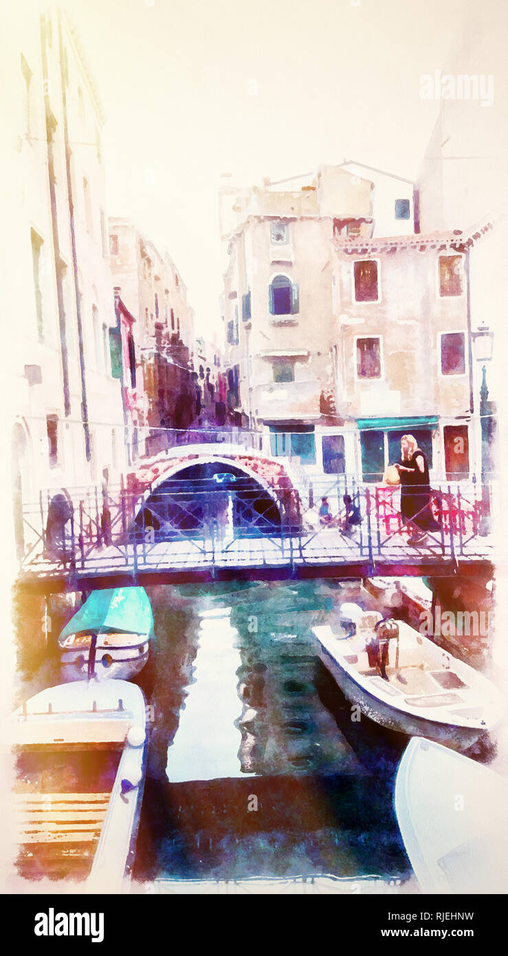 Romantic scenery of Venice, Italy. Computer painting Stock Photo - Alamy