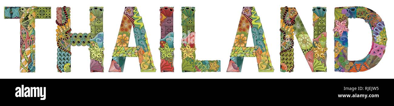 Word Thailand. Vector decorative zentangle object for decoration Stock ...
