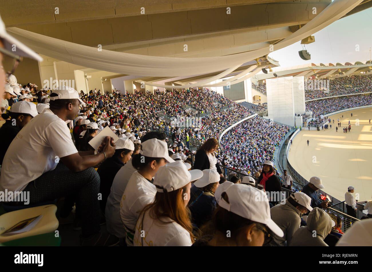 ABU DHABI, UNITED ARAB EMIRATES-FEBRUARY 5, 2019: Attendees of Pope ...