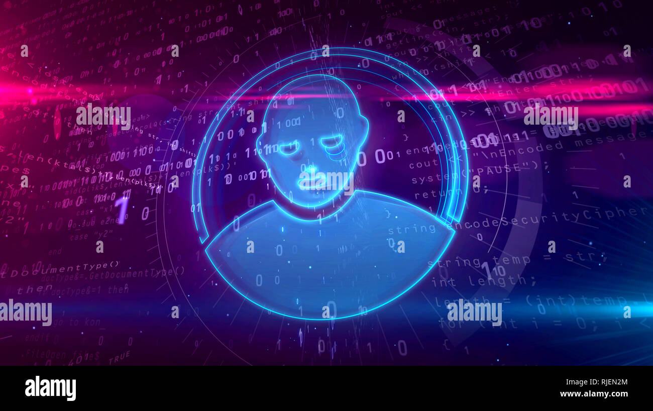 Privacy in cyberspace symbol on digital background. Human face symbol ...