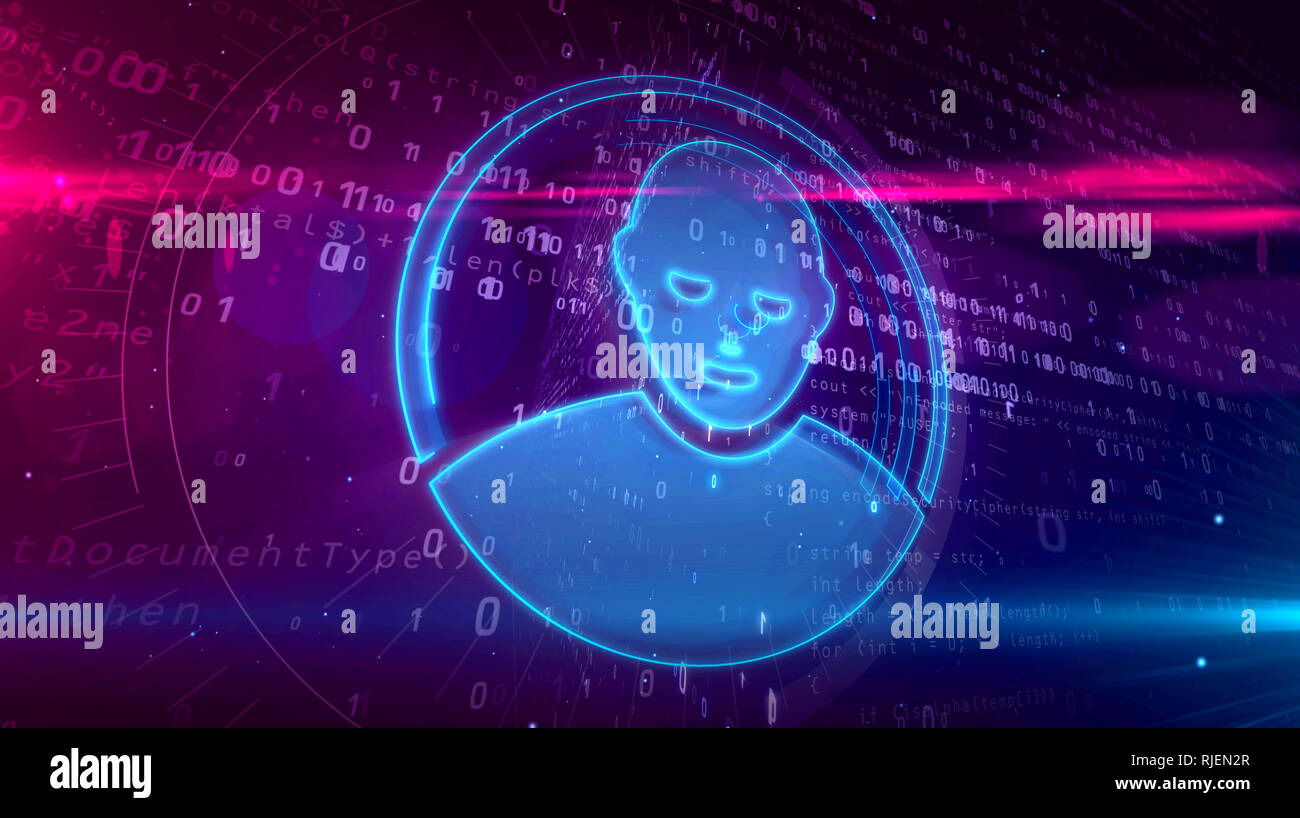Privacy in cyberspace symbol on digital background. Human face symbol ...