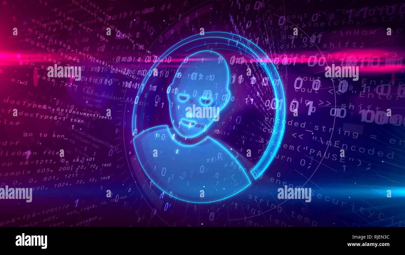 Privacy in cyberspace symbol on digital background. Human face symbol ...