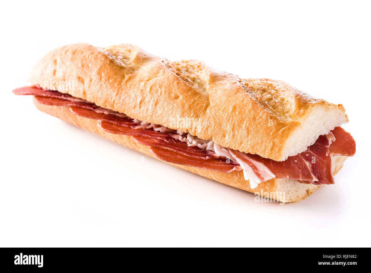 Spanish serrano ham sandwich isolated on white background Stock Photo ...