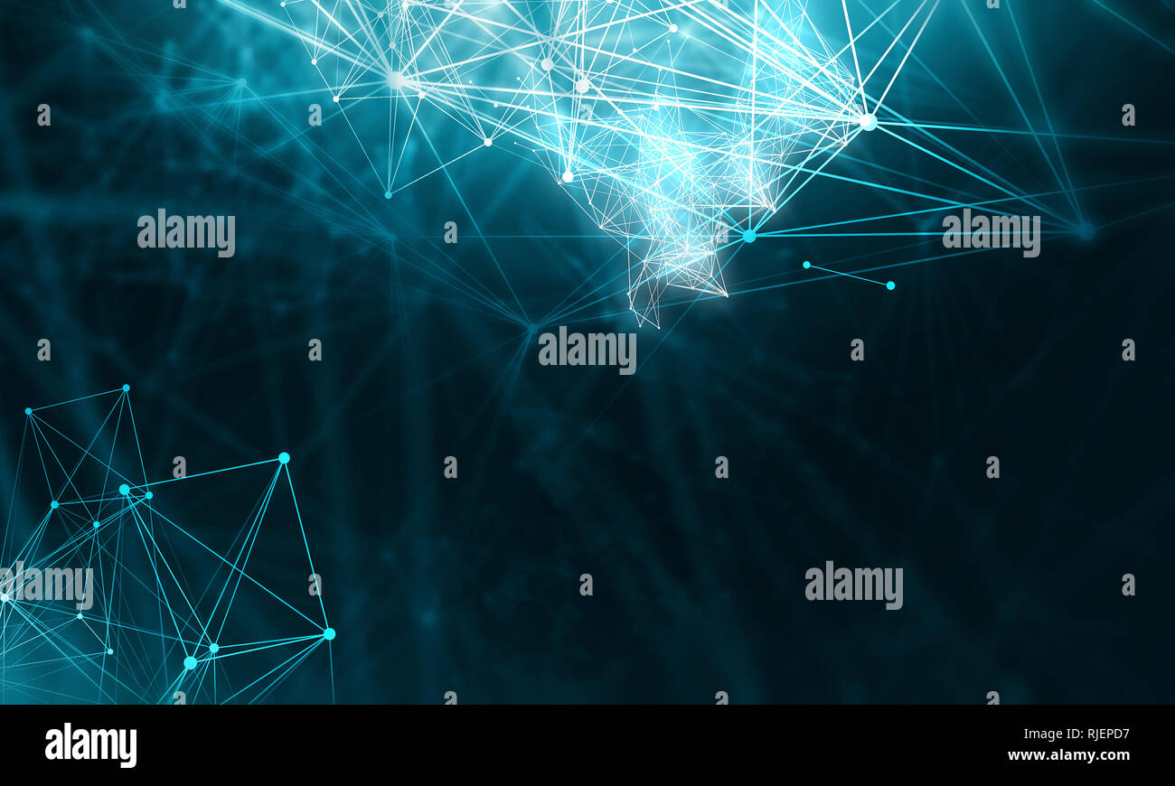 Abstract polygonal blue background with connecting dots and lines. 3d ...