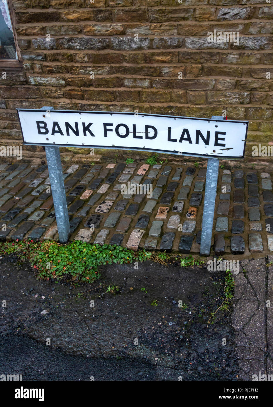 Bank Fold Lane Street Sign in a village near Belthorn, Lancashire ...