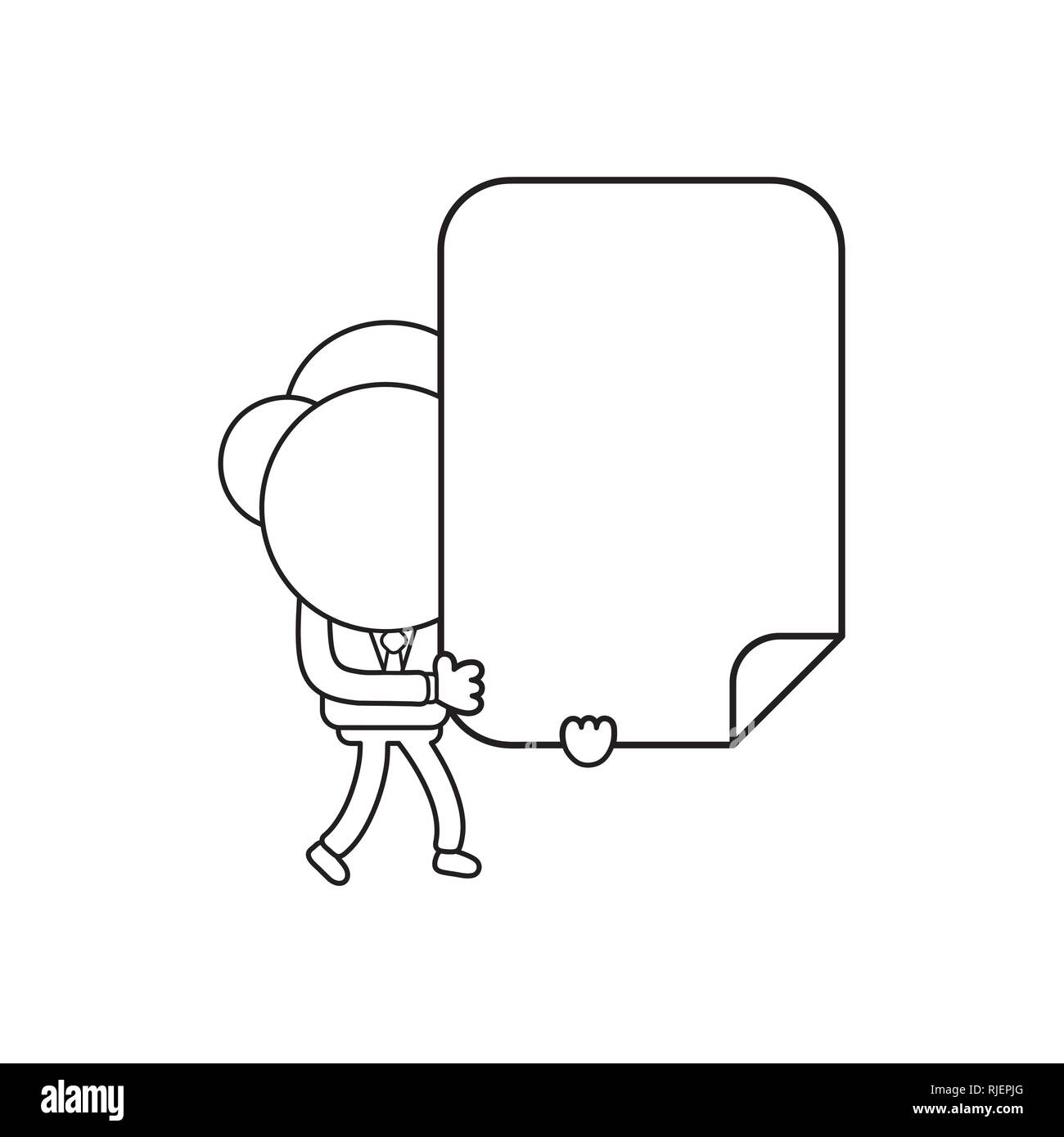 Vector illustration businessman character walking and holding blank ...