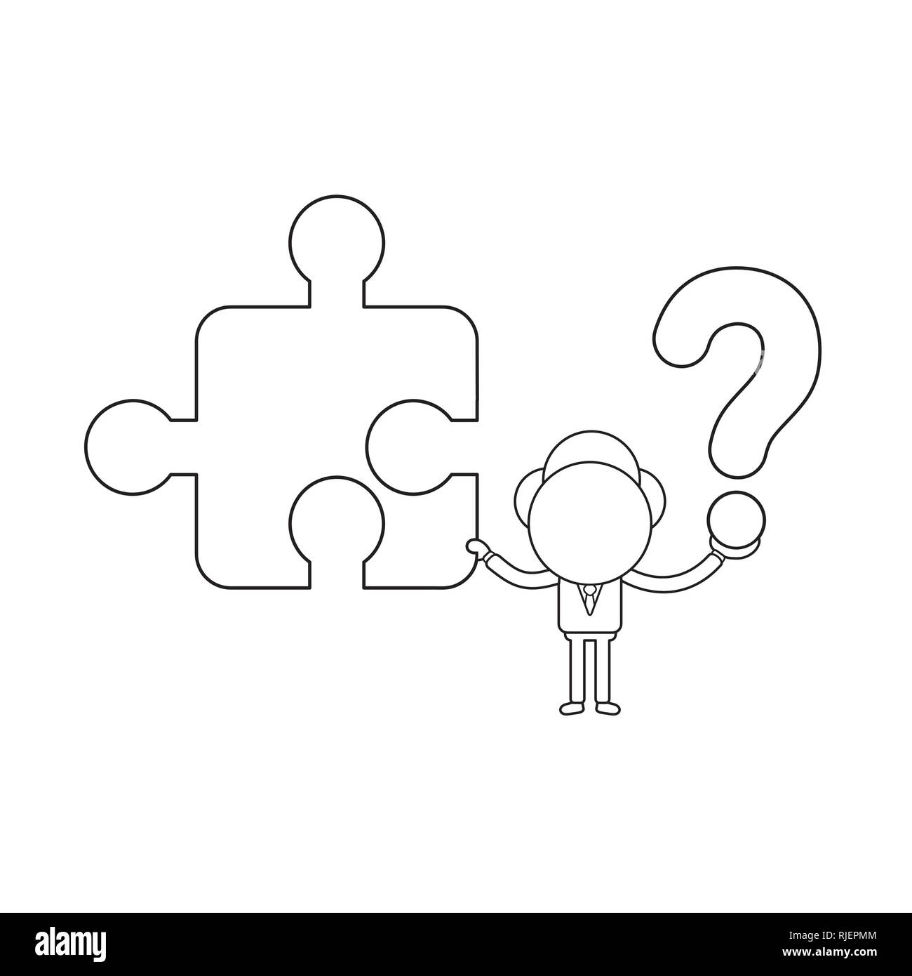 Vector illustration businessman character holding missing jigsaw puzzle ...