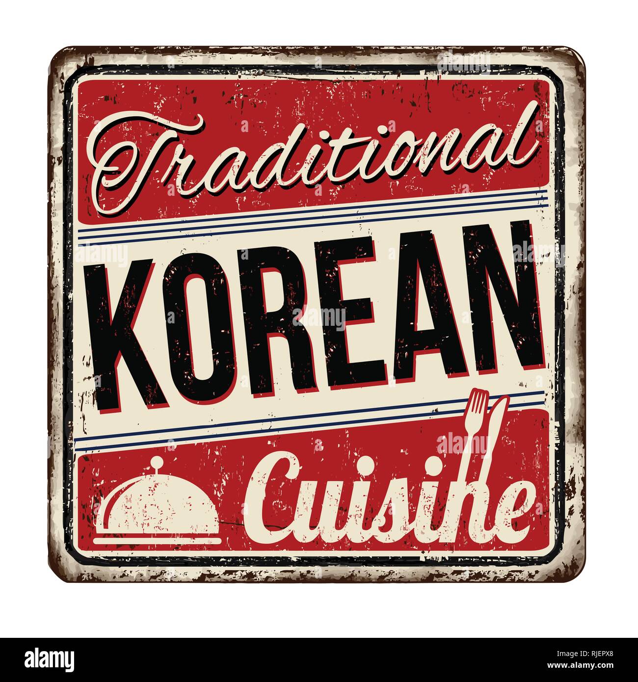 Traditional korean cuisine vintage rusty metal sign on a white ...
