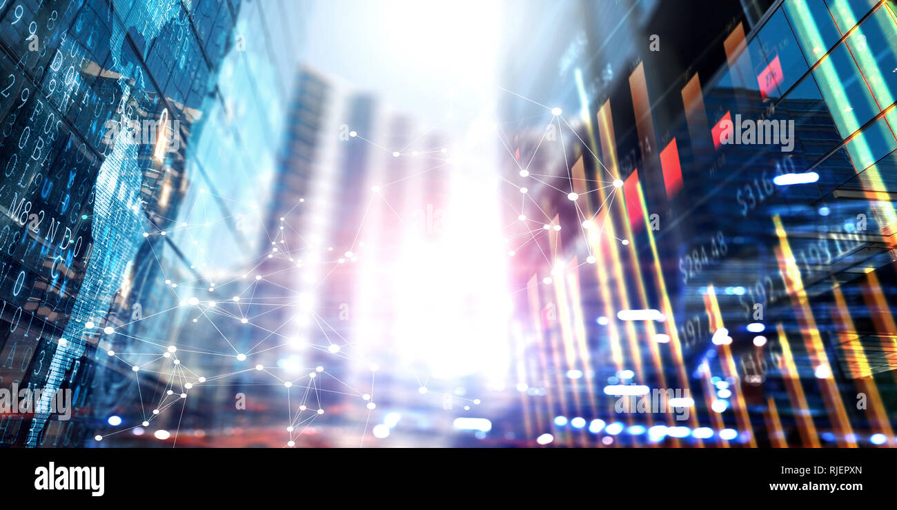 Media user interface with graphs and diagrams on modern cityscape Stock ...