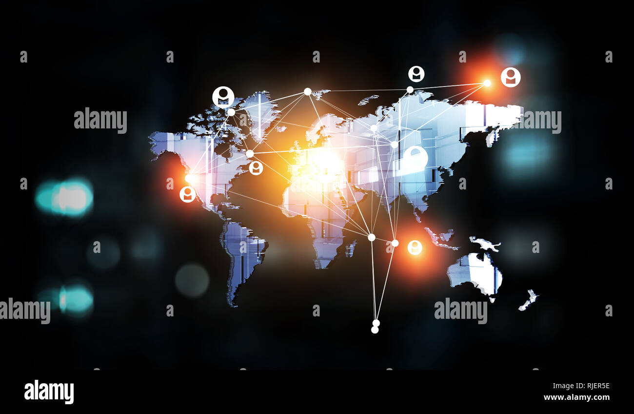 World map with infographics and social media icons. 3d rendering Stock ...