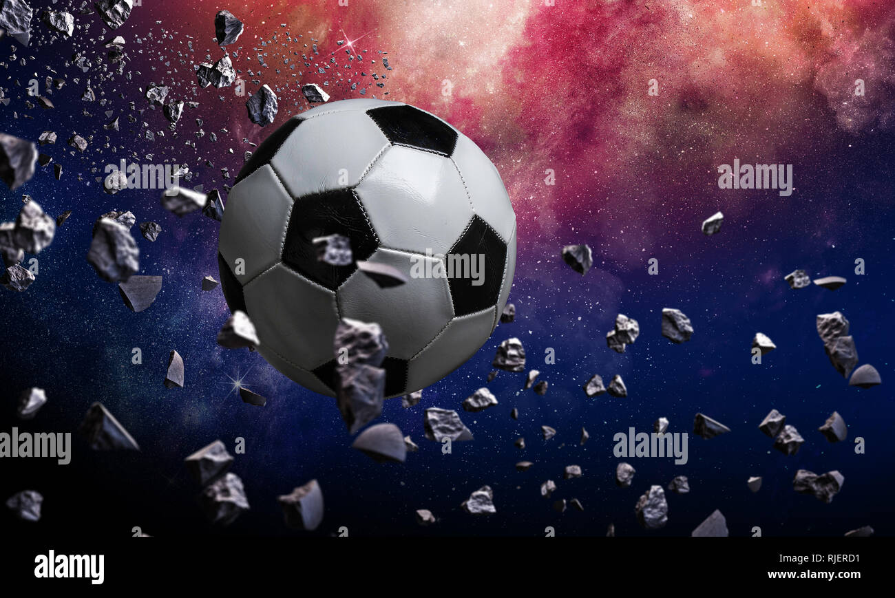 Soccer ball floating in open space against starry background Stock ...
