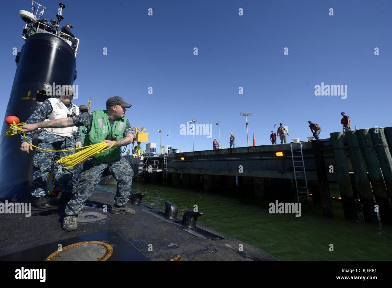 PORT CANAVERAL, Fla. (January 11, 2018) Line handlers work to moor Pre ...