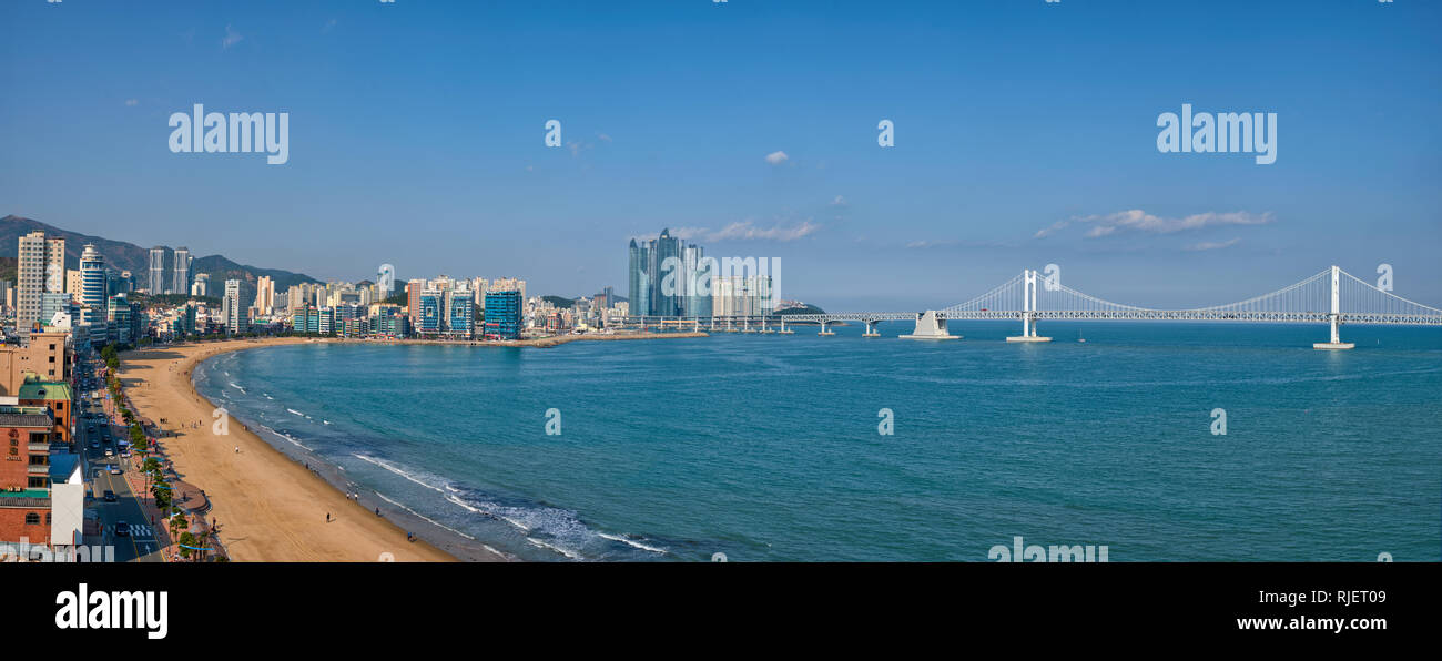 Panorama of Gwangalli Beach in Busan, South Korea. Aerial view Stock ...