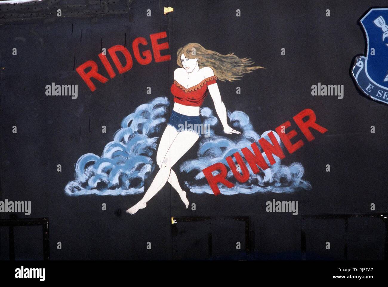 A view of artwork entitled "Ridge Runner" on the nose of a B-1B Lancer ...