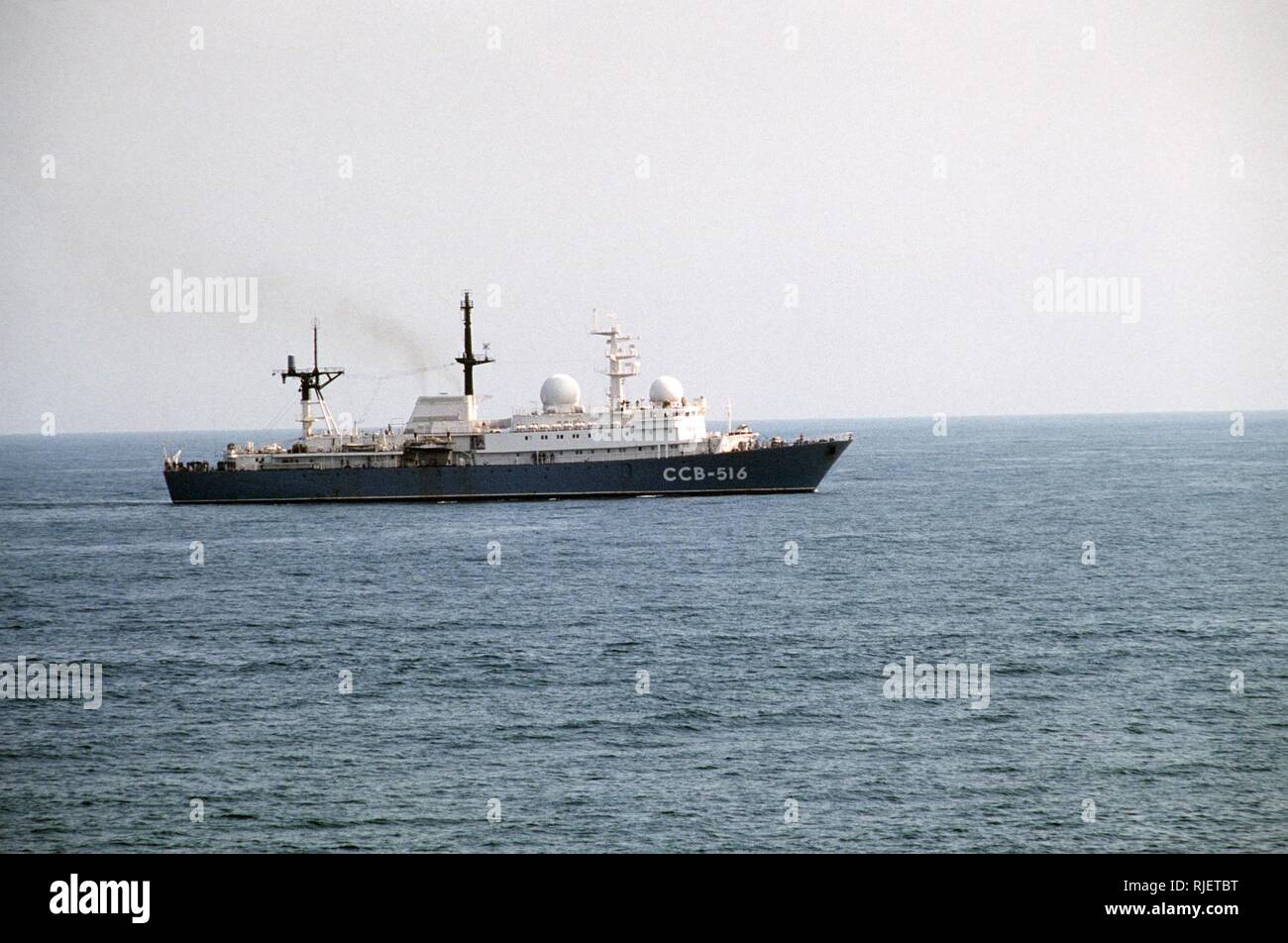 A starboard view of the Soviet Balzam-class general intelligence ...
