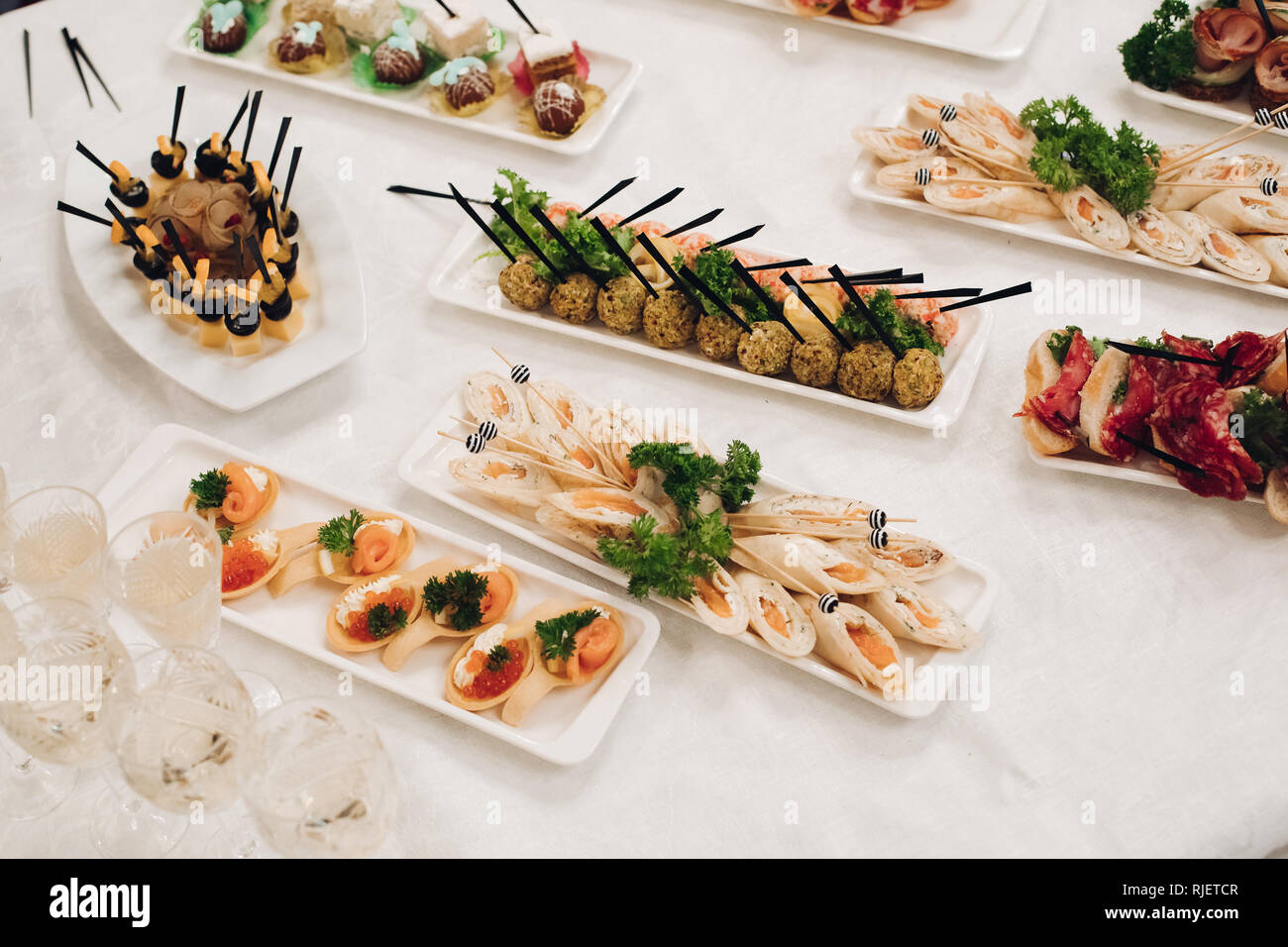 Several snacks served on birthday party or wedding celebration Stock ...
