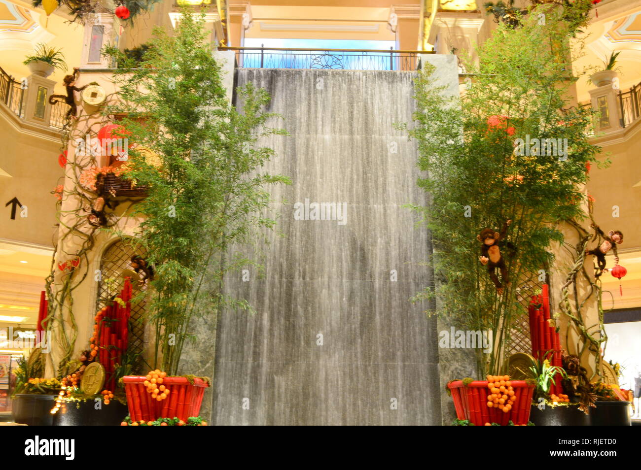 Las Vegas, Nevada, USA - January 23, 2016: Waterfall atrium between ...