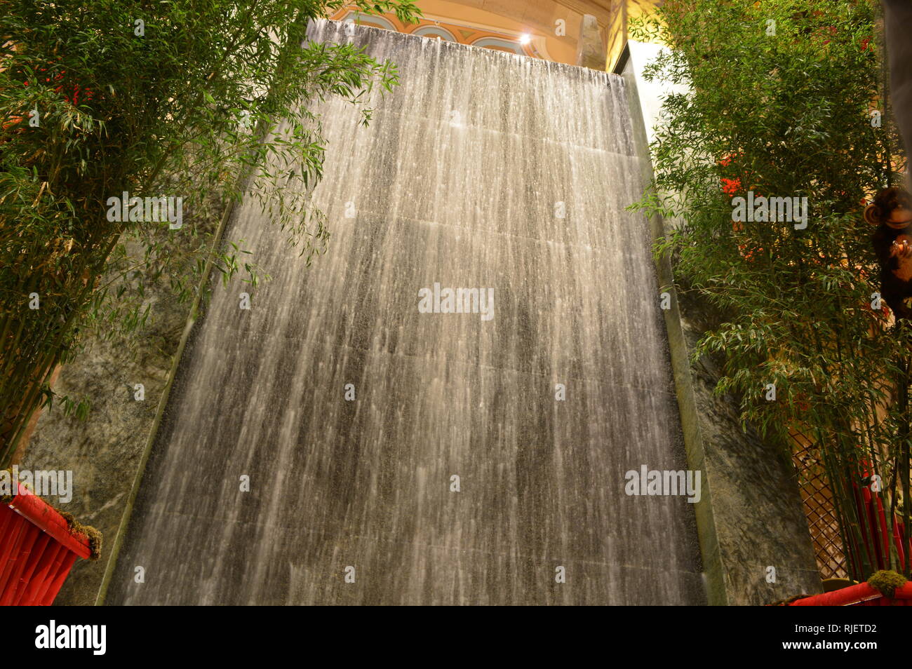 Las Vegas, Nevada, USA - January 23, 2016: Waterfall atrium between ...