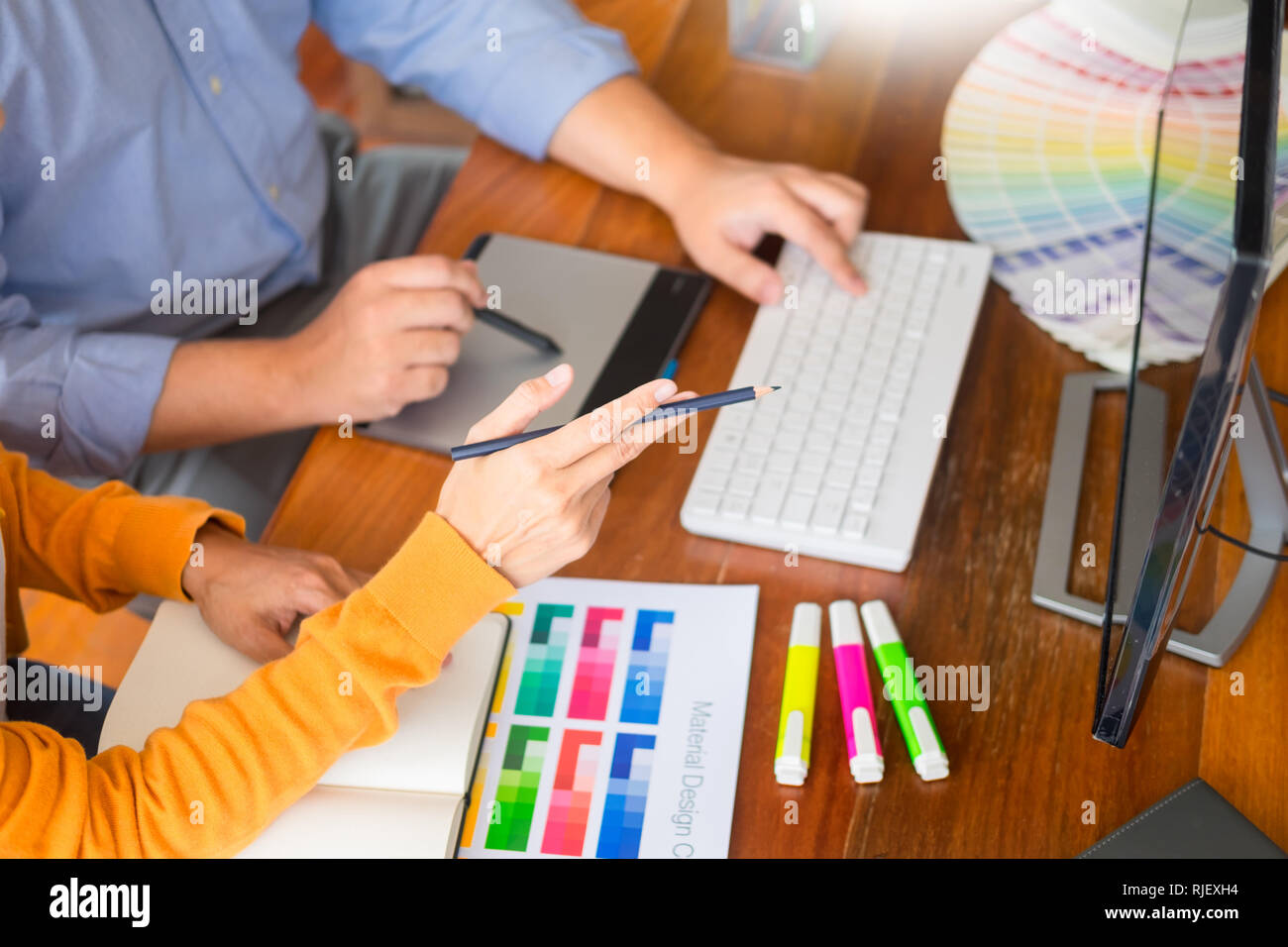 Graphic design partners working together renovation and technology ...