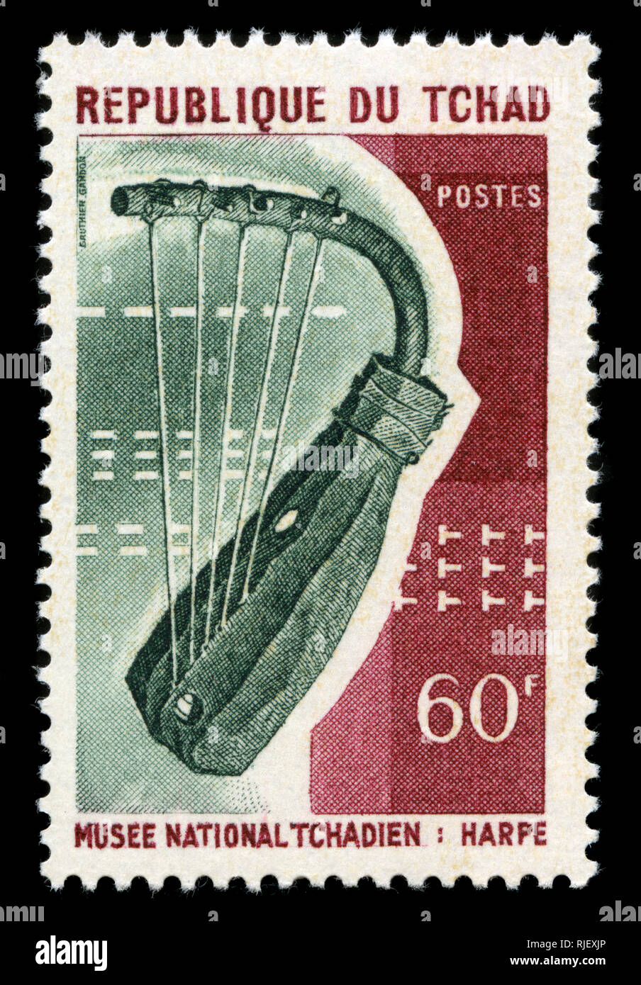 Postmarked stamp from Chad in the Musical instruments series issued in ...