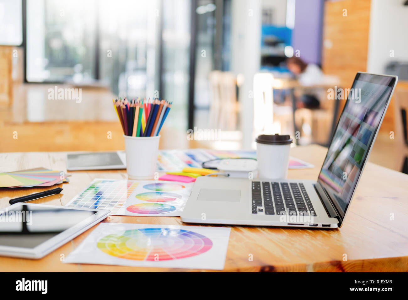 team interior designer drawing a new project using graphic computer and ...