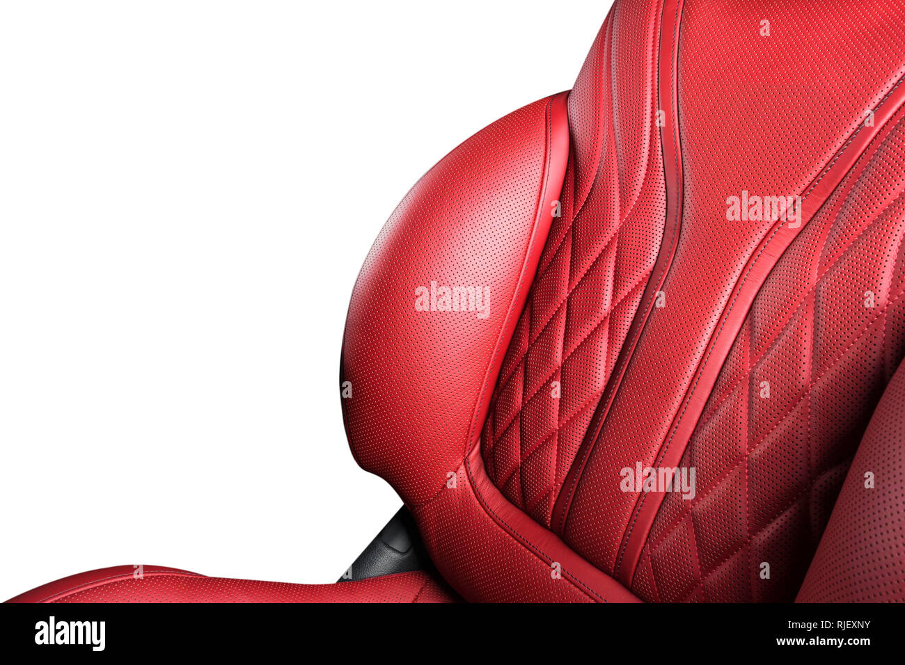 Red leather interior of the luxury modern car. Perforated red leather ...
