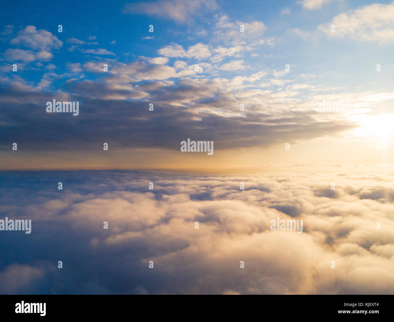 Aerial view White clouds in blue sky. Top view. View from drone. Aerial bird's eye view. Aerial ...