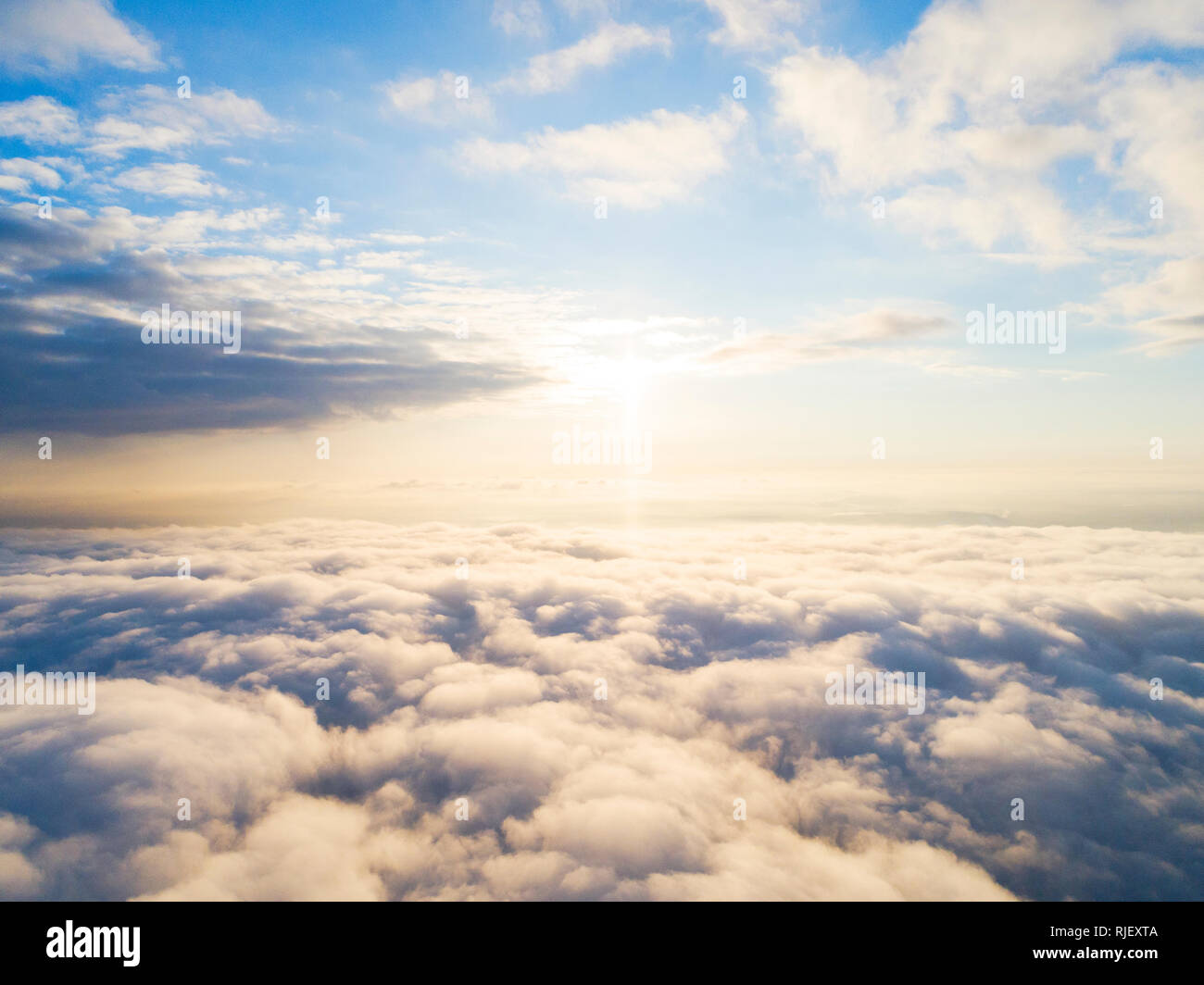 Aerial view White clouds in blue sky. Top view. View from drone. Aerial bird's eye view. Aerial ...