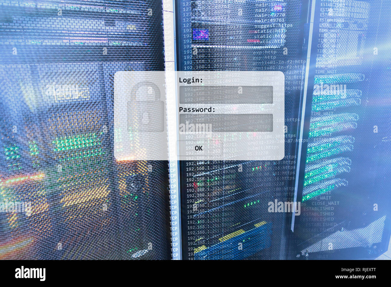 Server room, login and password request, data access and security Stock ...