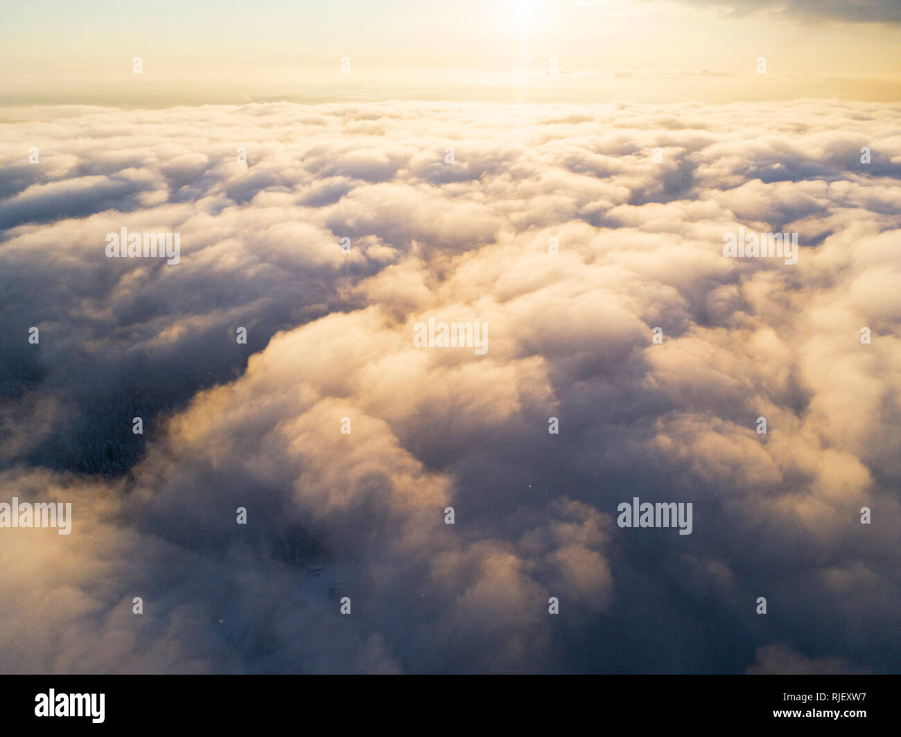 Aerial view White clouds in blue sky. Top view. View from drone. Aerial bird's eye view. Aerial ...