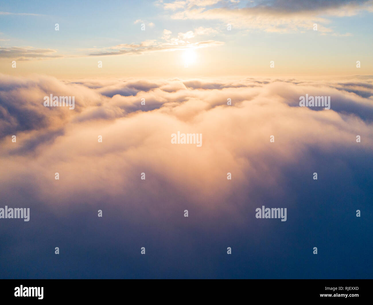 Aerial view White clouds in blue sky. Top view. View from drone. Aerial bird's eye view. Aerial ...
