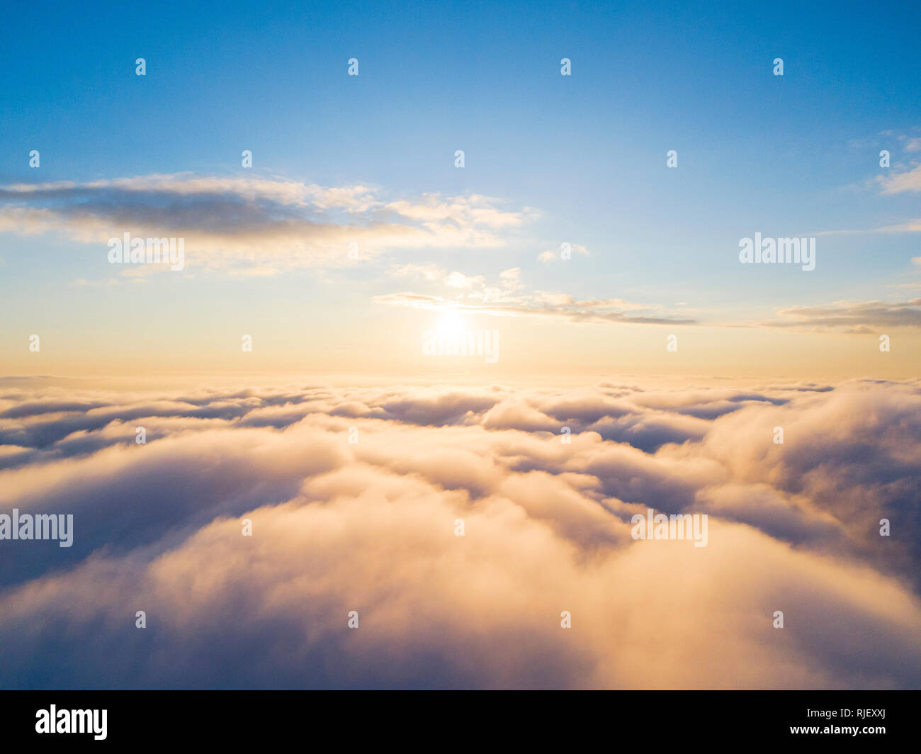 Aerial view White clouds in blue sky. Top view. View from drone. Aerial bird's eye view. Aerial ...