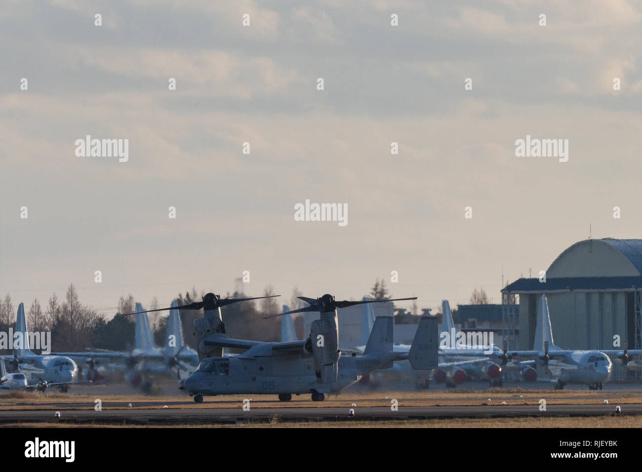 A Bell Boeing V22 Osprey tilt-rotor aircraft with the US Marines ...