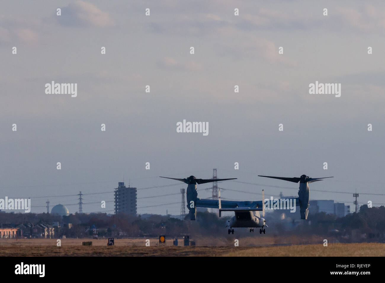 A Bell Boeing V22 Osprey tilt-rotor aircraft with the US Marines, takes ...