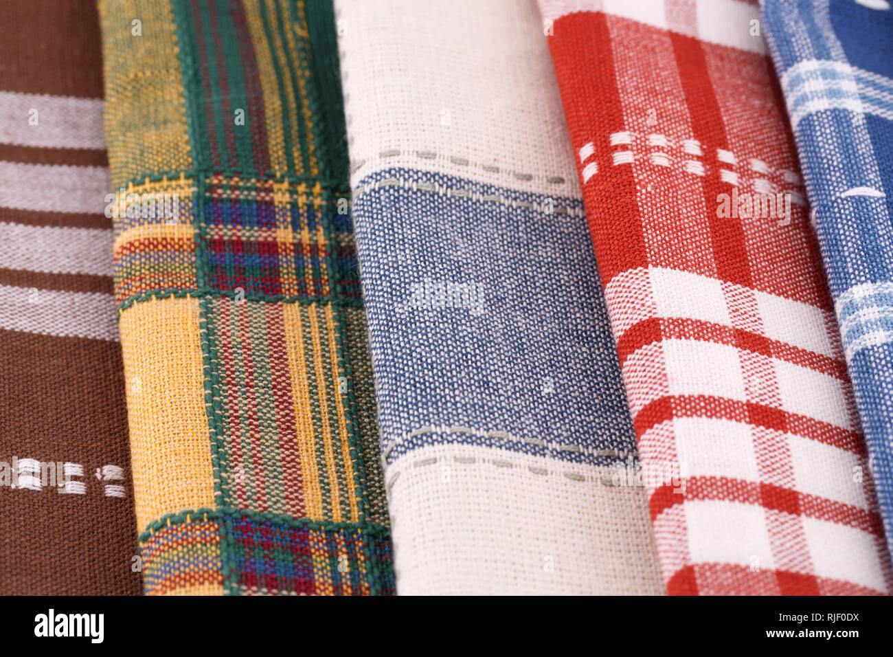 Colorful kitchen towels closeup picture Stock Photo - Alamy