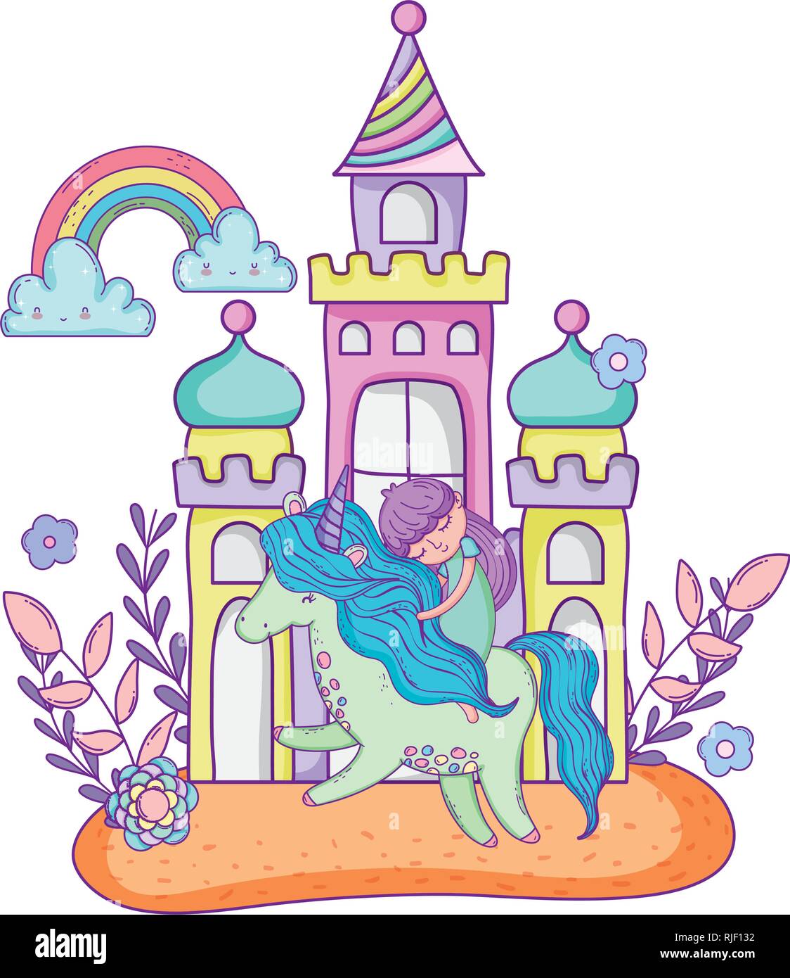 Fairytale landscape magic castle unicorn hi-res stock photography and ...