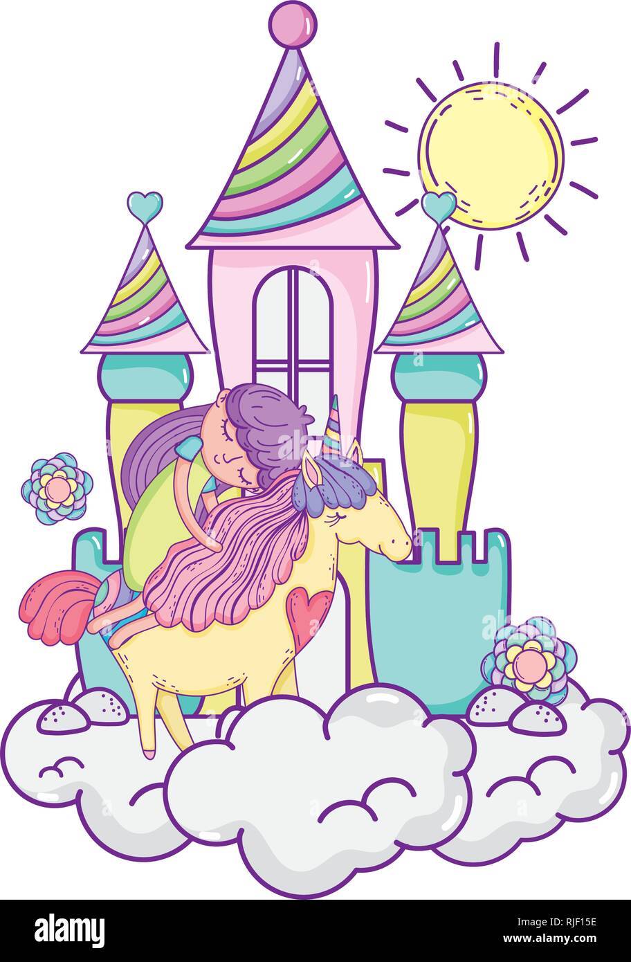 Princess in tower cartoon illustration Stock Vector Images - Alamy
