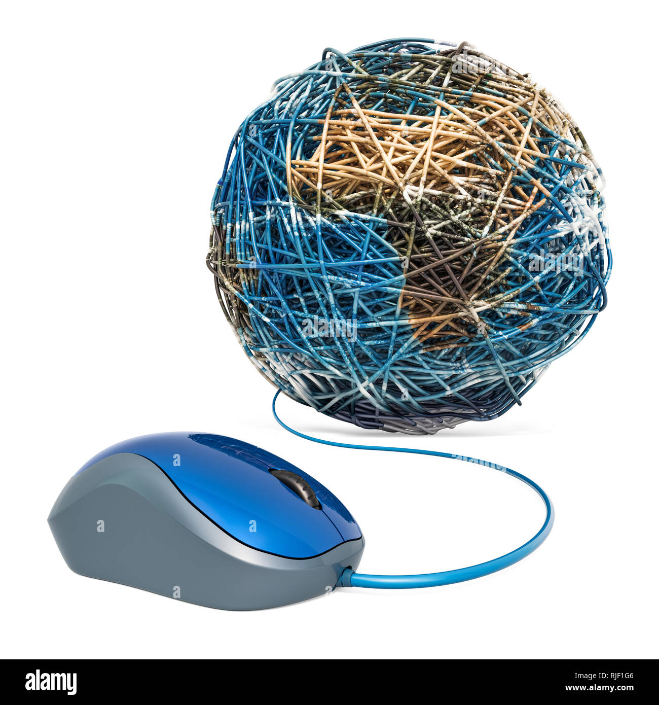 Computer mouse with Earth Globe from lan cable. Global Network concept ...