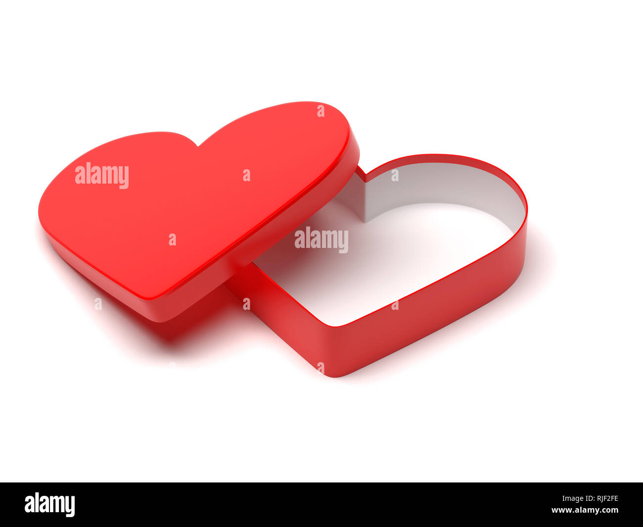 Red gift box in heart shape. Open empty container 3D illustration Stock ...