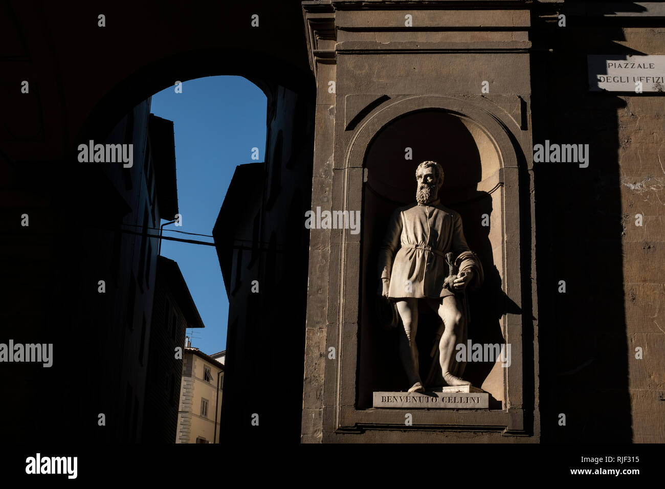 Statue of Benvenuto Cellini Italian goldsmith, sculptor, draftsman ...