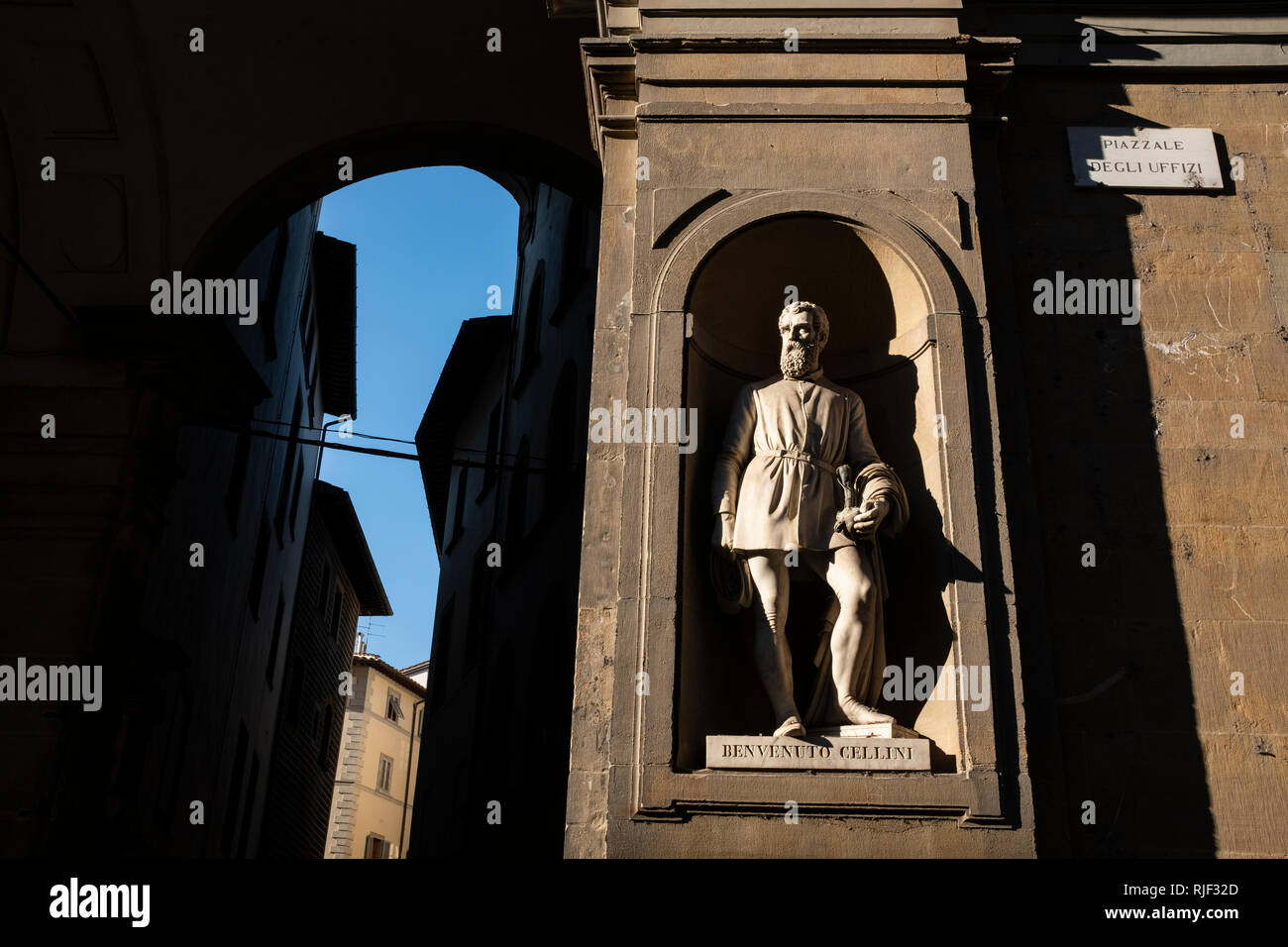 Statue of Benvenuto Cellini Italian goldsmith, sculptor, draftsman ...