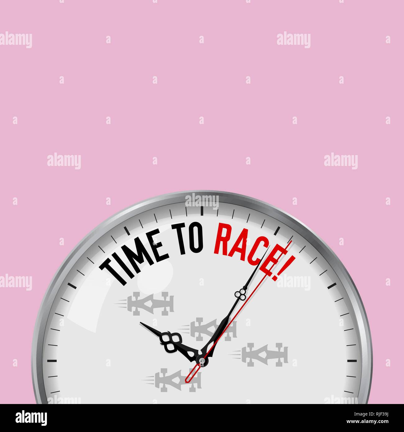 Time to Race. White Vector Clock with Motivational Slogan. Analog Metal ...