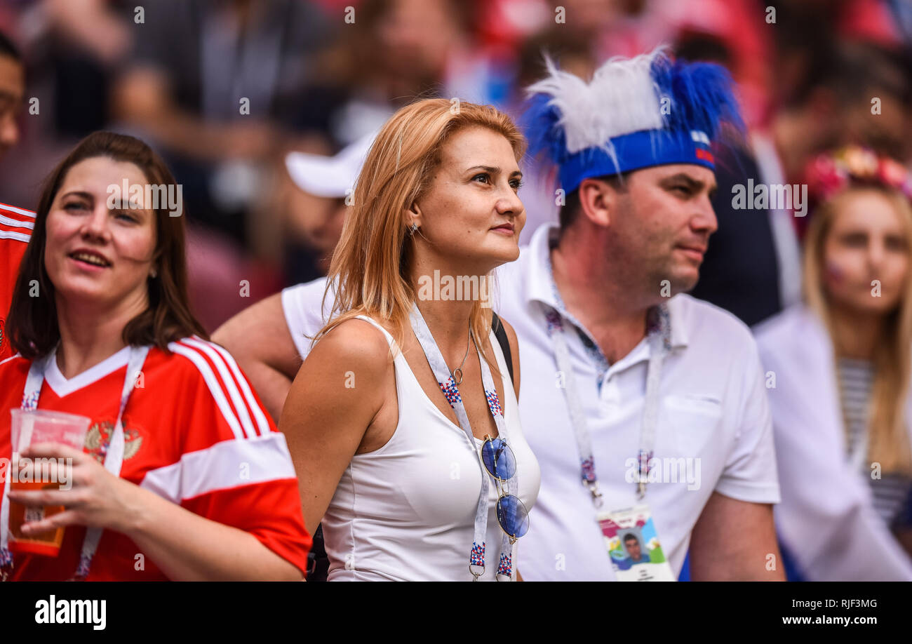 Moscow, Russia - July 1, 2018. Russian fans at Luzhniki stadium before ...