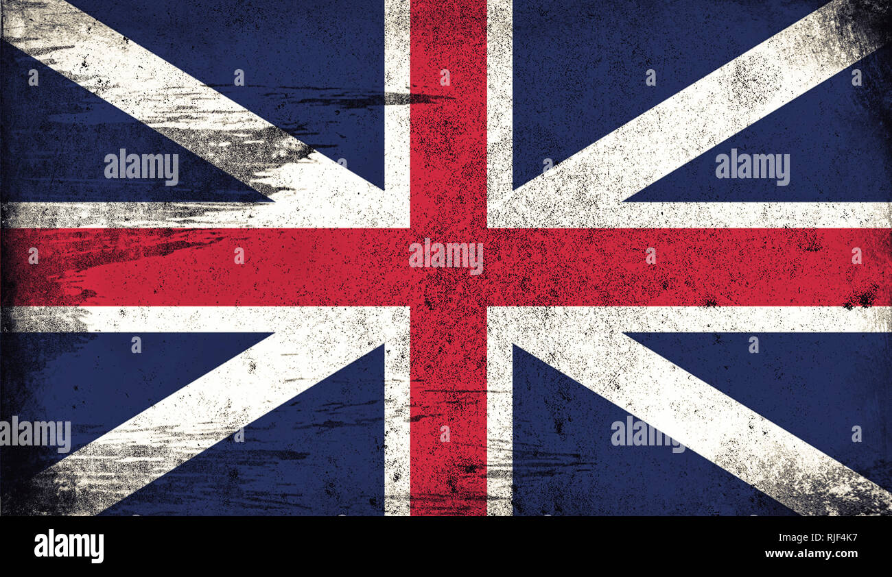 Vintage old flag of United Kingdom. Art painted Britannia national flag ...