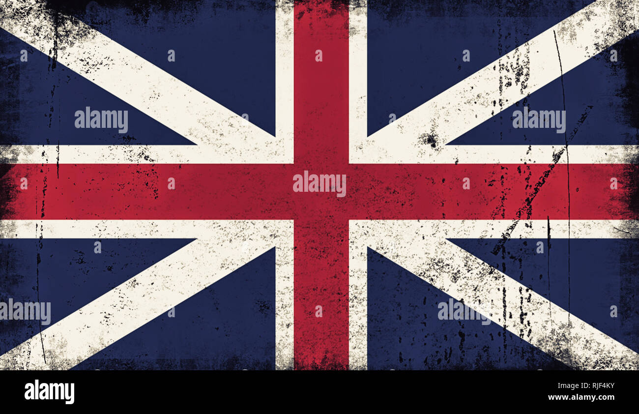 Vintage old flag of United Kingdom. Art painted Britannia national flag ...