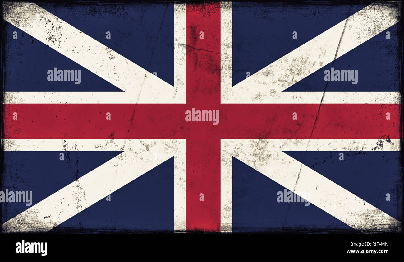 Vintage old flag of United Kingdom. Art painted Britannia national flag ...
