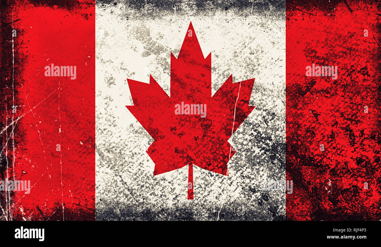 Vintage old flag of Canada. Art texture painted Canada national flag ...