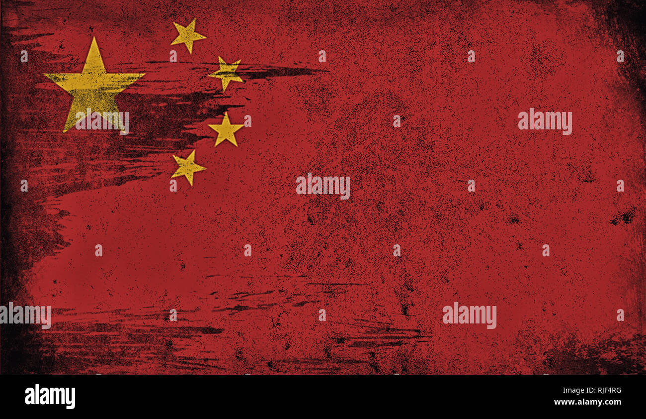 Vintage old flag of China. Art texture painted China national flag ...
